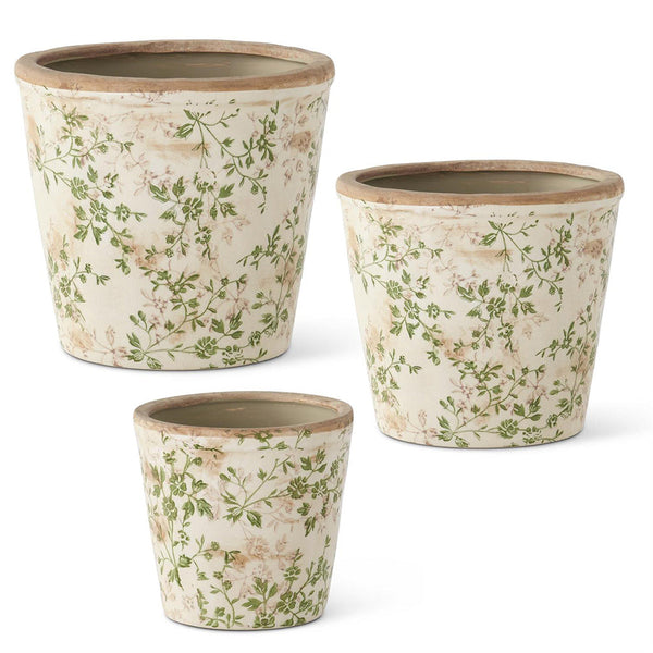 Cream and Green Floral Ceramic Pot - Sheridan Nurseries Online